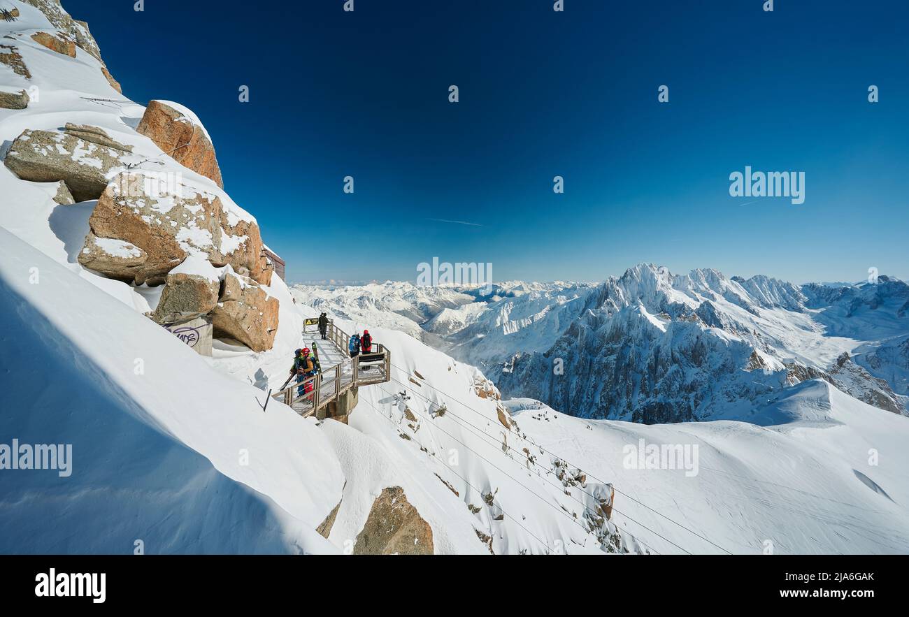Landscape at the top of Aiguille du Midi in Chamonix Mont Blanc valley ...