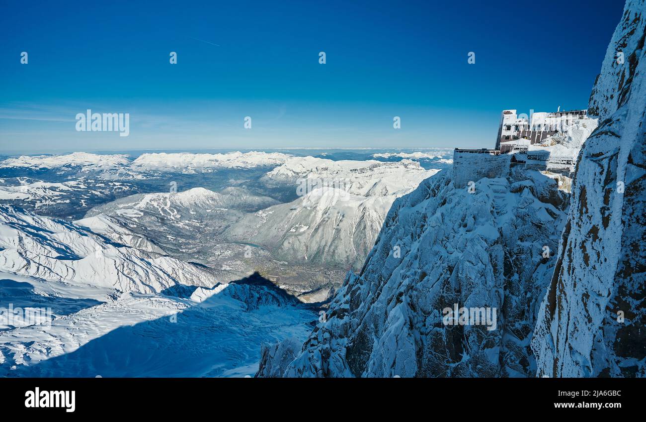 Landscape at the top of Aiguille du Midi in Chamonix Mont Blanc valley ...