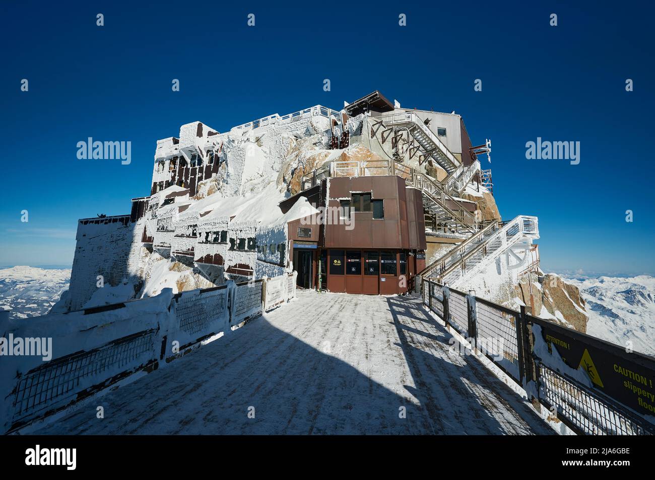 Landscape at the top of Aiguille du Midi in Chamonix Mont Blanc valley ...