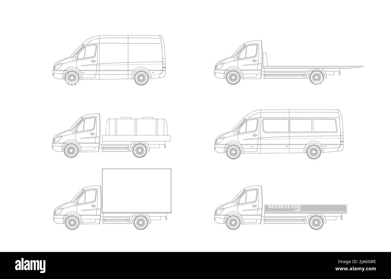Set of vector sketches of a modern light duty truck with various body ...