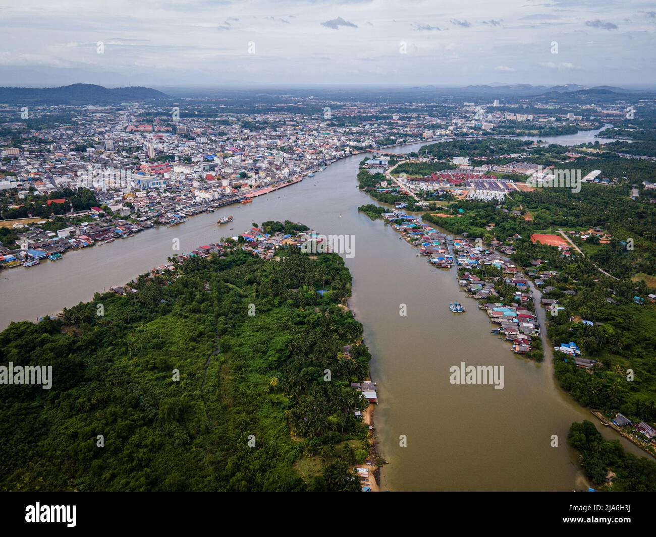 (EDITORS NOTE: Image taken with drone)An aerial view of the Tapi River ...