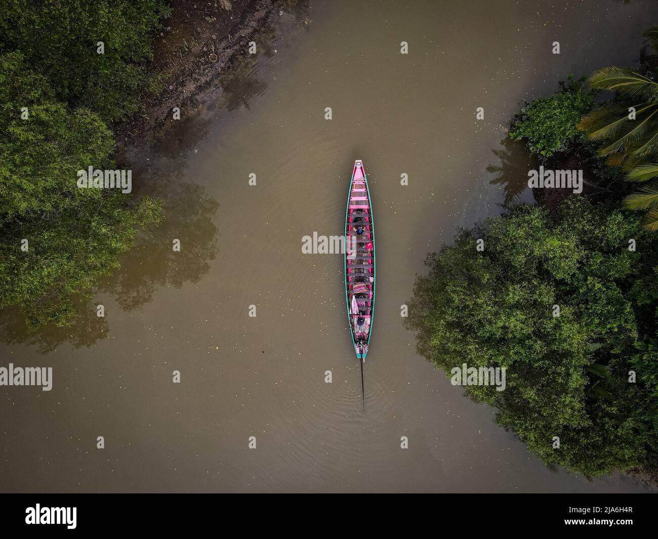 (EDITORS NOTE: Image taken with drone) An aerial view of a longtail ...