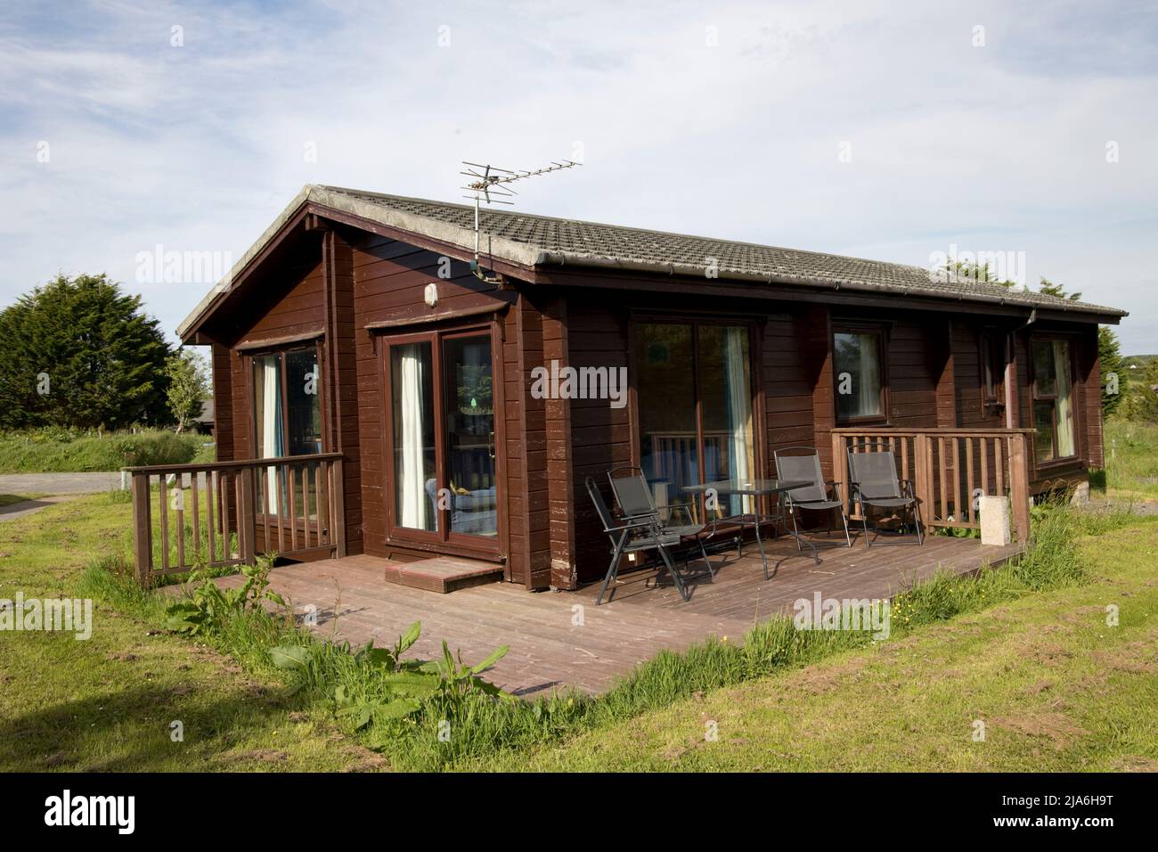Log cabin used as holiday home for rent North Devon UK Stock Photo - Alamy