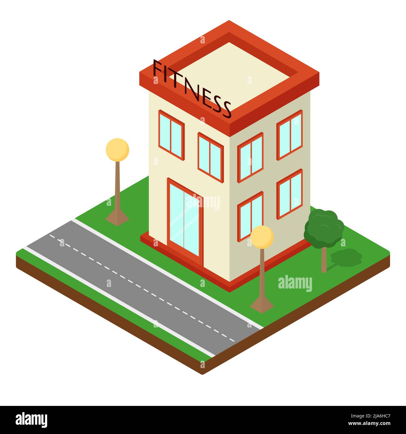 Modern isometric building. Fitness center. Isometric icon or ...