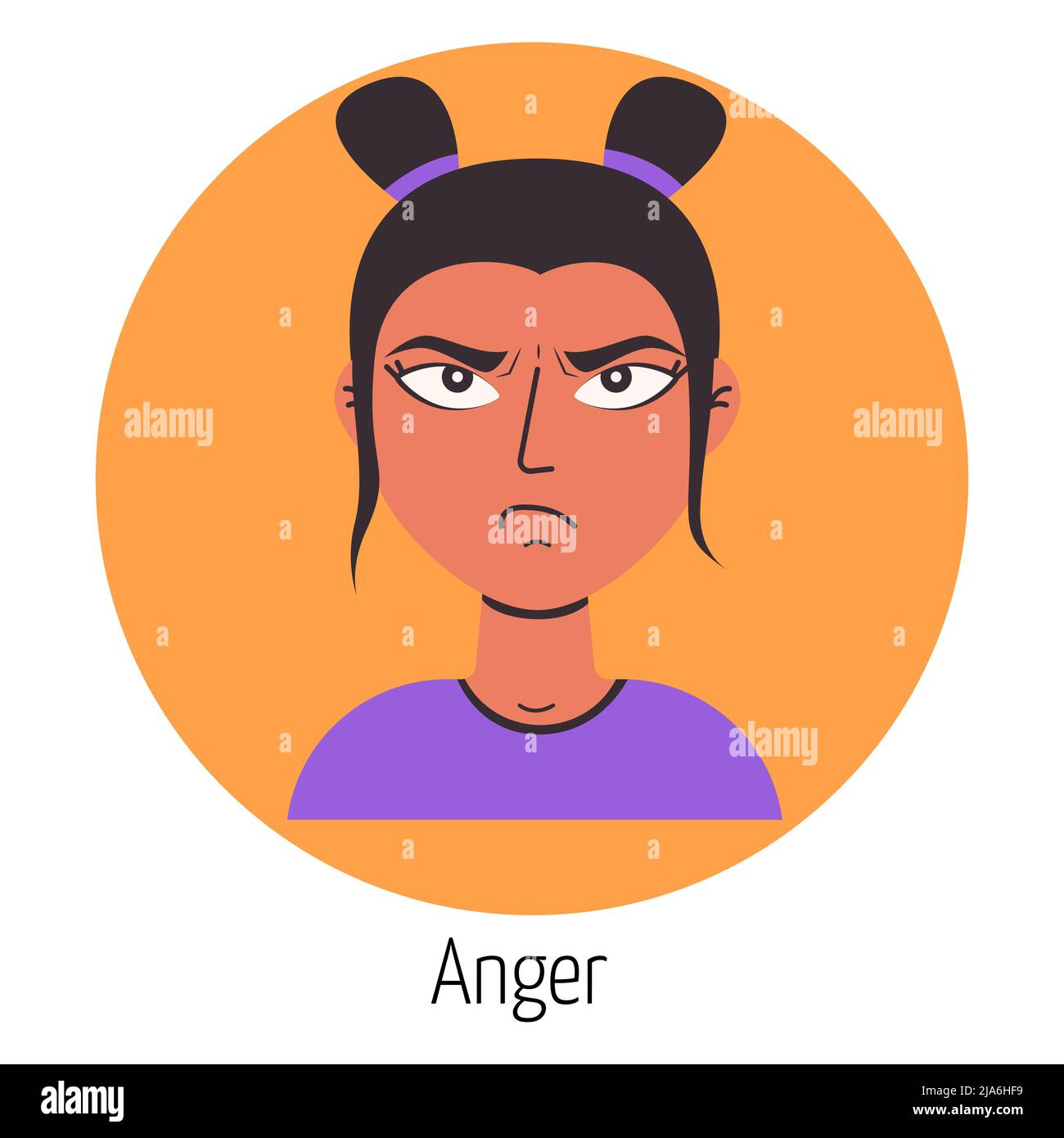 Female character with a evil face. Facial expression. Young woman ...