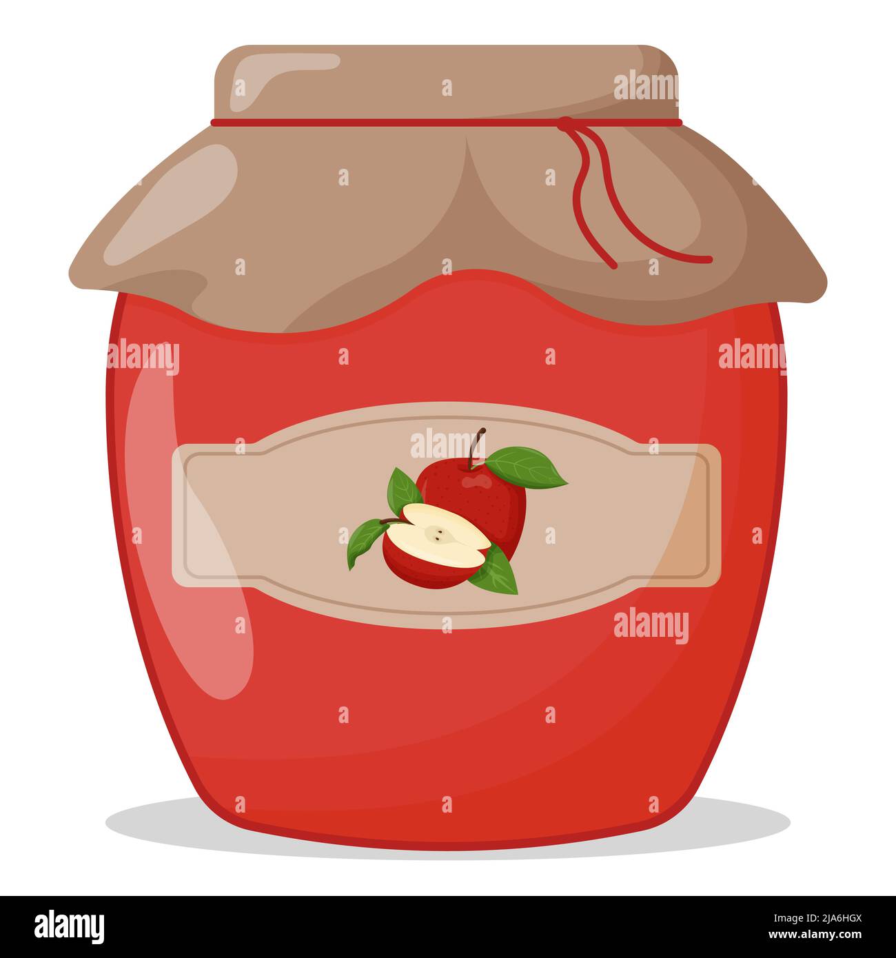 Glass jar of red apple jam with closed lid. Cute vector illustration ...
