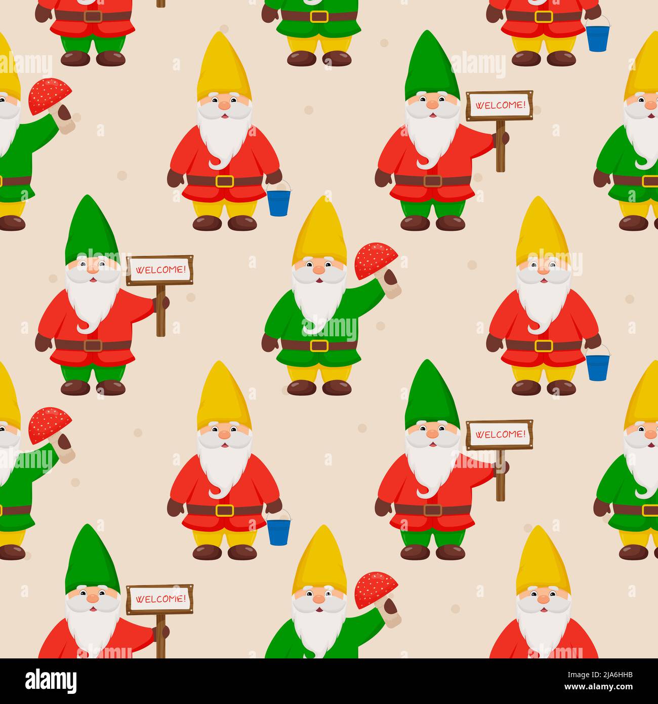 Cute little gnomes seamless pattern. Garden gnomes Stock Vector Image ...