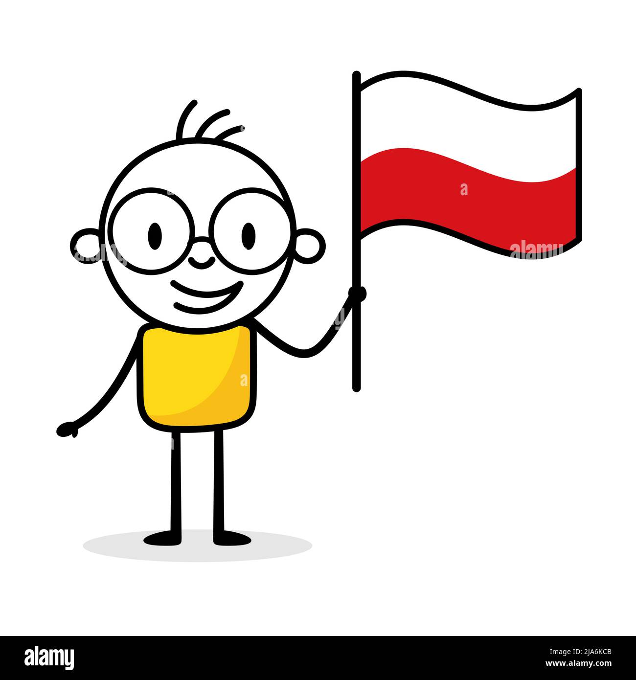 Man holding flag of Poland isolated on white background. Hand drawn ...