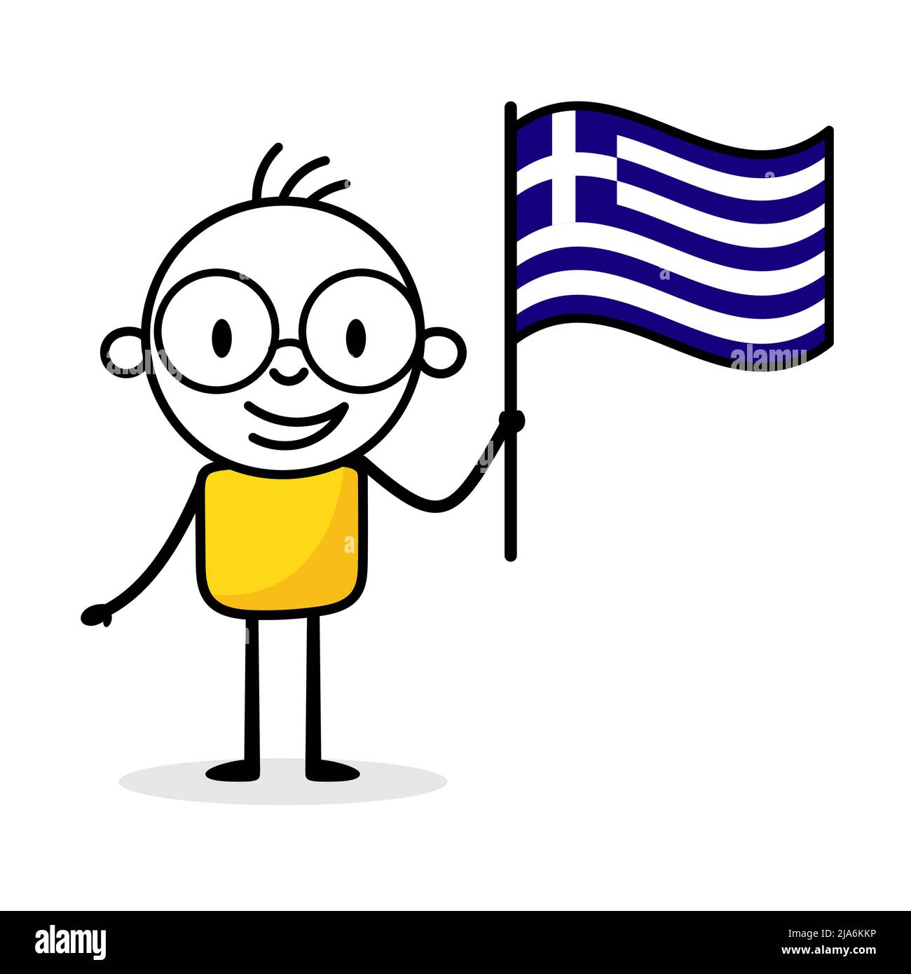 Man holding flag of Greece isolated on white background. Hand drawn ...