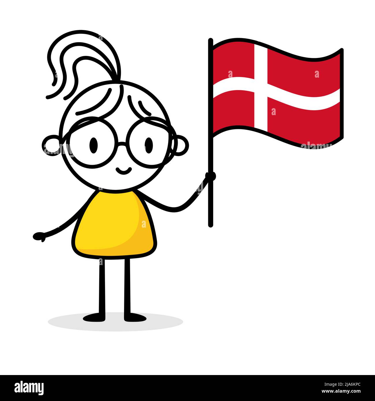 Woman holding flag of Denmark isolated on white background. Hand drawn ...