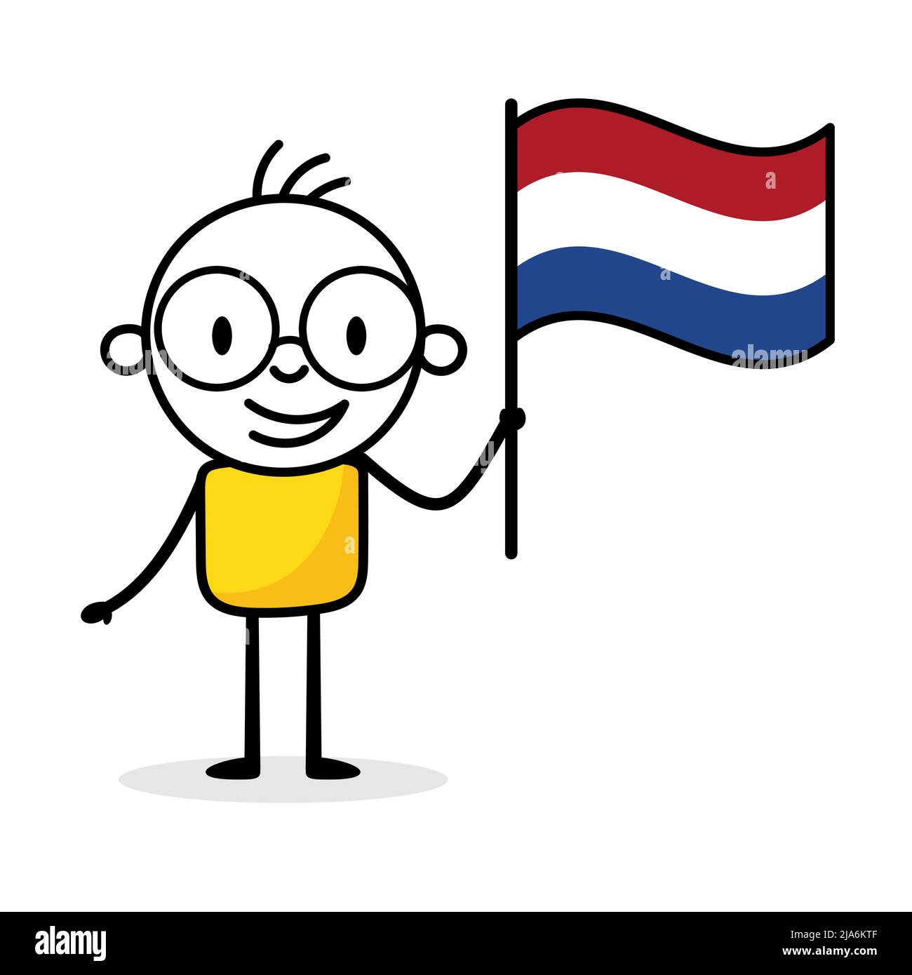 Man holding flag of Netherlands isolated on white background. Hand ...