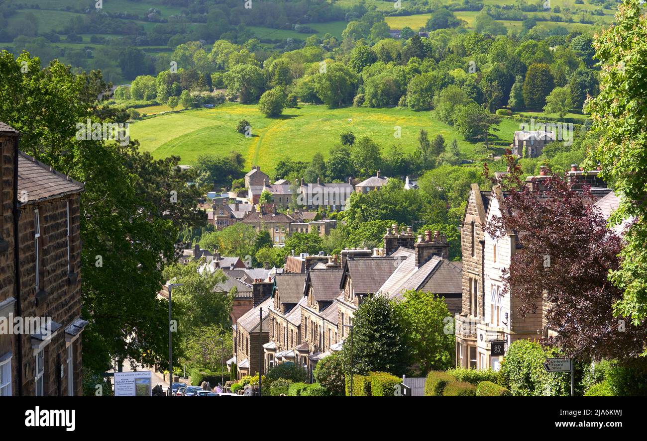 View over houses and hills in Matlock Town, Derbyshire, UK Stock Photo ...