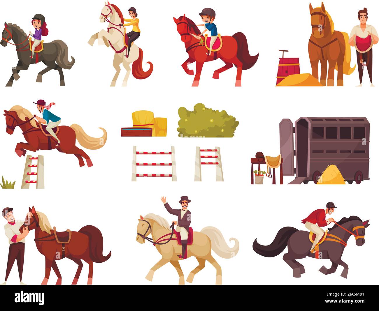 Horse riding set with sport and entertainment symbols flat isolated ...