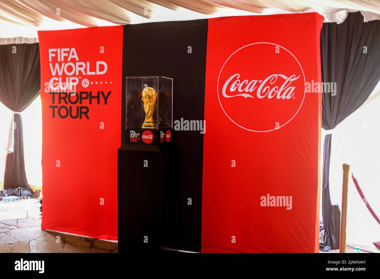 A display of the World Cup trophy during the public viewing at K.I.C.C ...