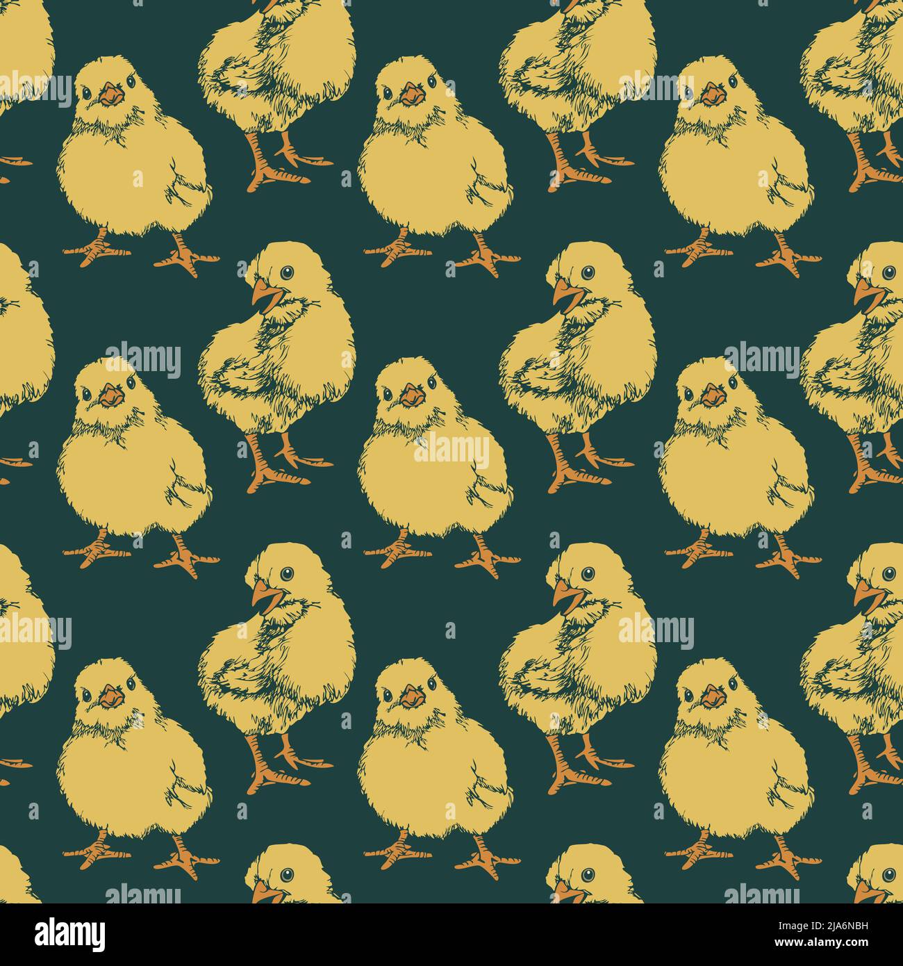 Vector seamless pattern with yellow chicks on dark background. Hand ...