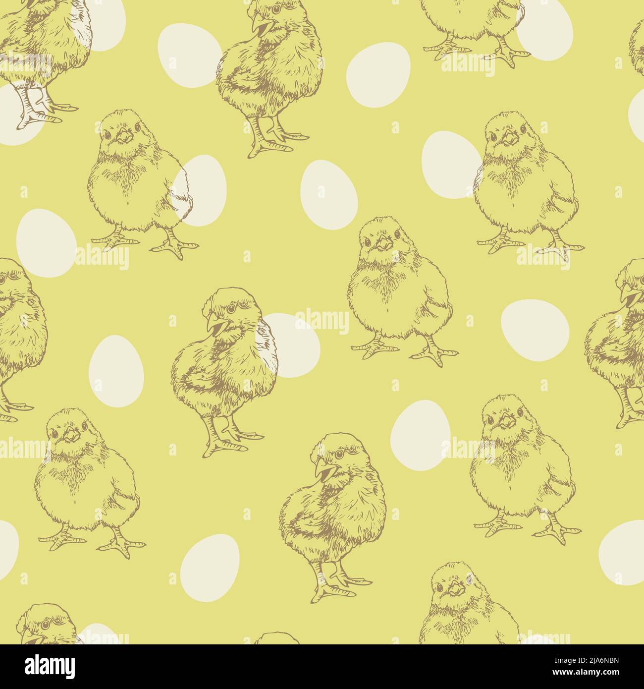 Vector seamless pattern with outlines of chicks on yellow background ...
