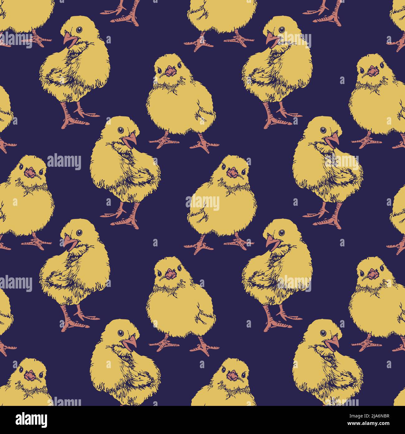 Vector seamless pattern with chicks on dark background. Hand drawn ...