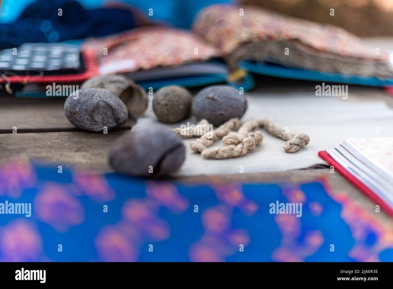 Cloth fabric book - Cotton thread and seeds textiles garments Stock ...