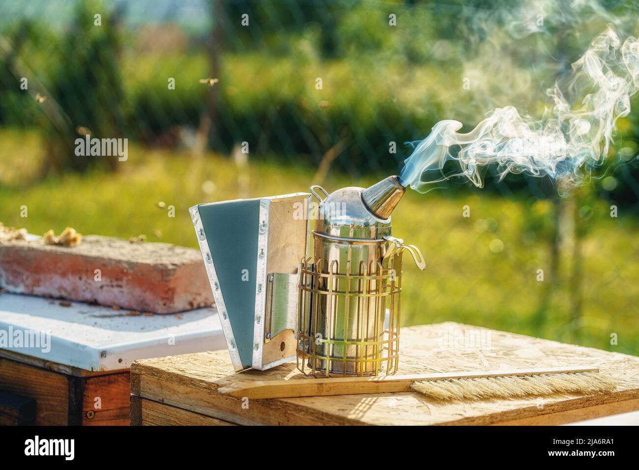 Smoke beekeeper for processing bees by smoke Stock Photo - Alamy