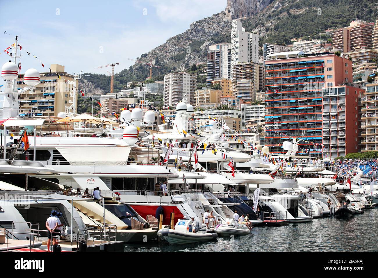 Circuit atmosphere - Boats in the scenic Monaco Harbour. Monaco Grand ...