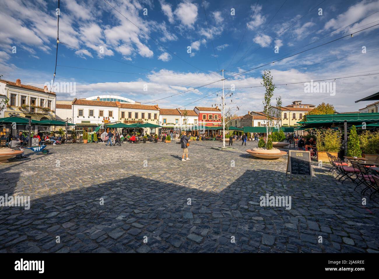 Korce Albania - 12.05.2021: Old Bazaar of Korca city filled with people ...