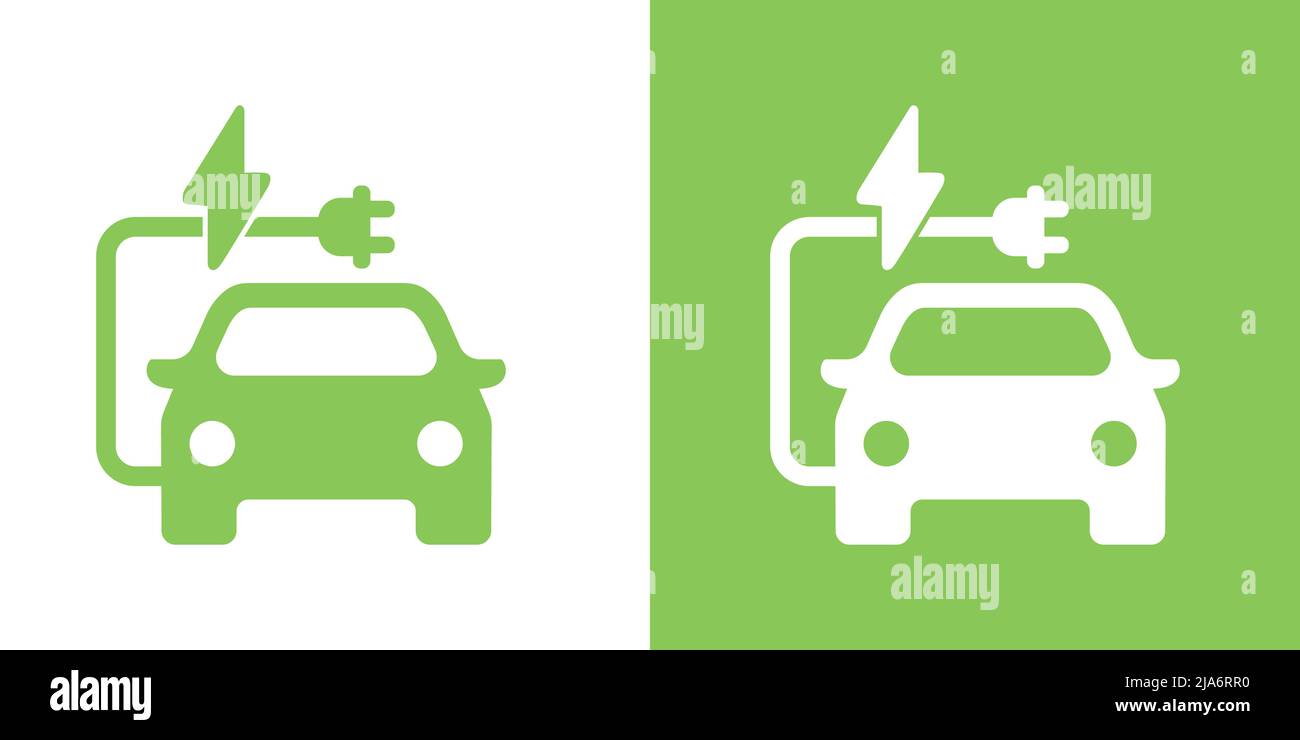 Electric car with plug green icon symbol, EV car hybrid vehicles ...