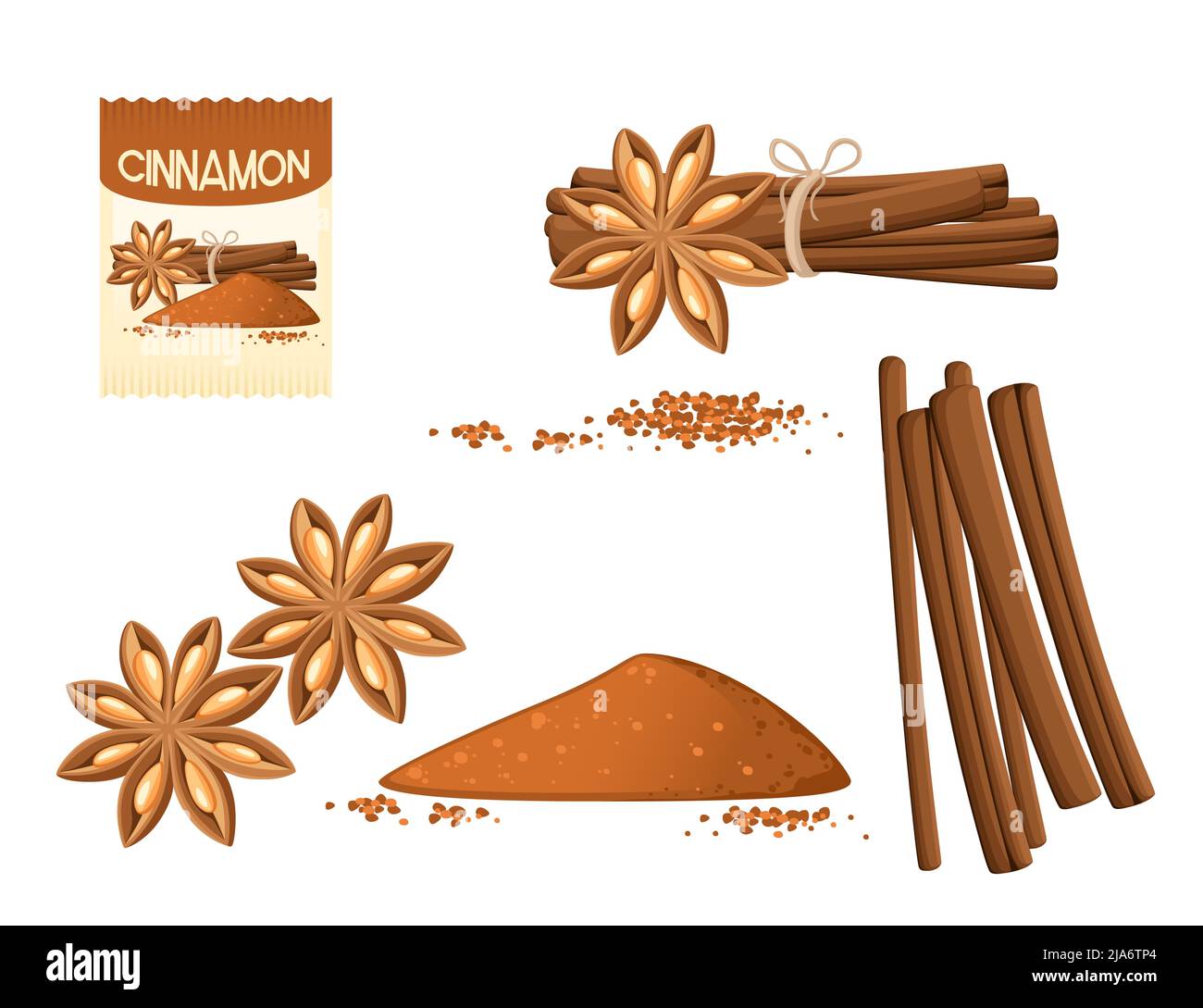 Set of cinnamon seasoning with whole stick and milled powder paper ...