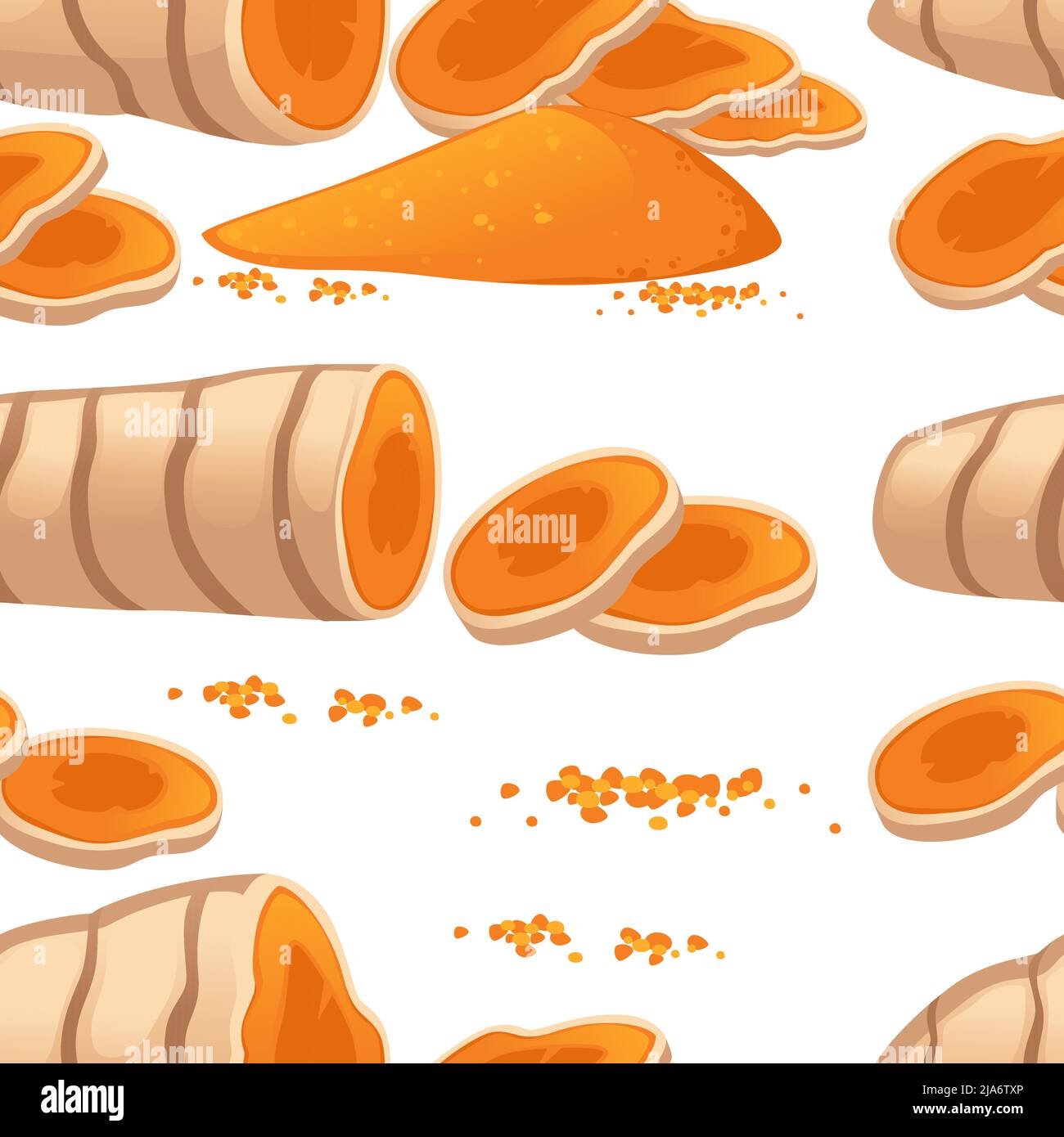 Seamless pattern of Turmeric root seasoning with root and milled powder ...