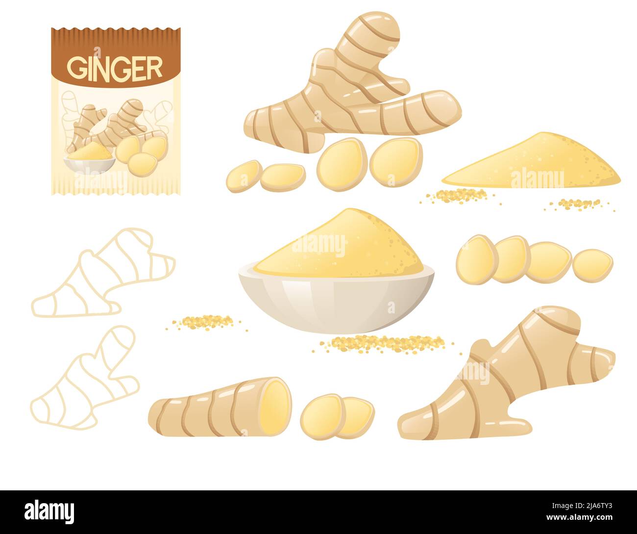 Set of Ginger seasoning with whole and milled powder Ginger paper ...