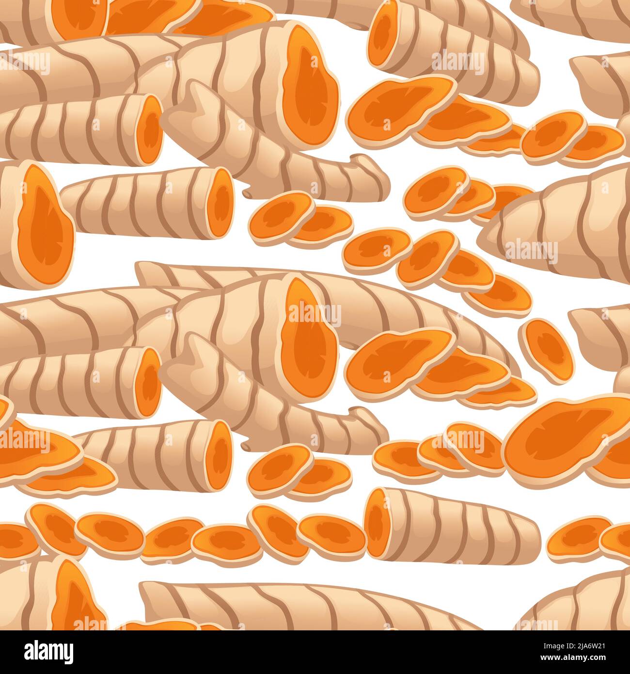 Seamless pattern of Turmeric root seasoning with root and milled powder ...