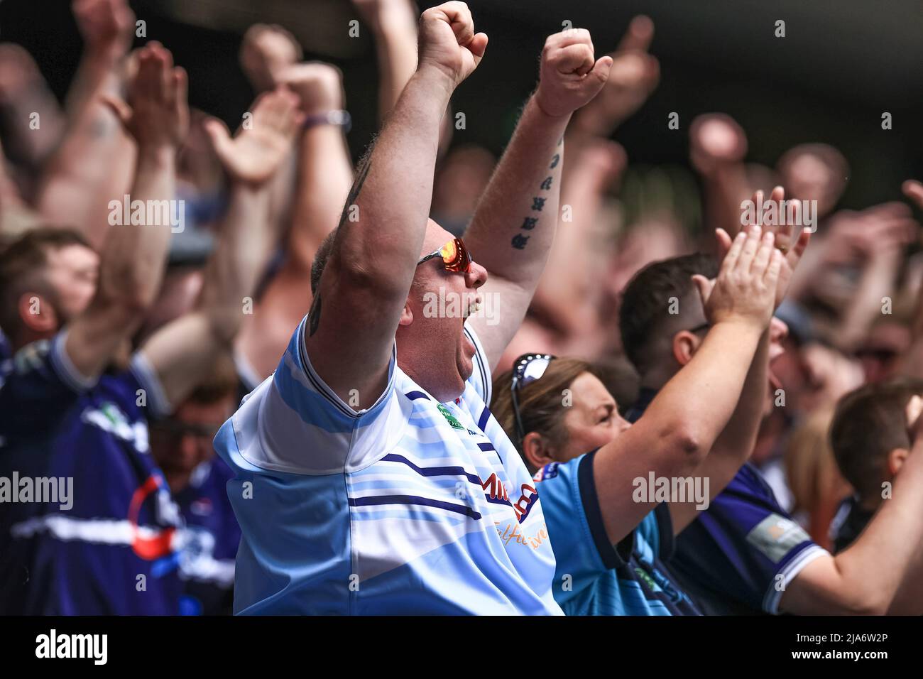 Featherstone Rovers fans celebrate Craig Hall #4 of Featherstone Rovers ...