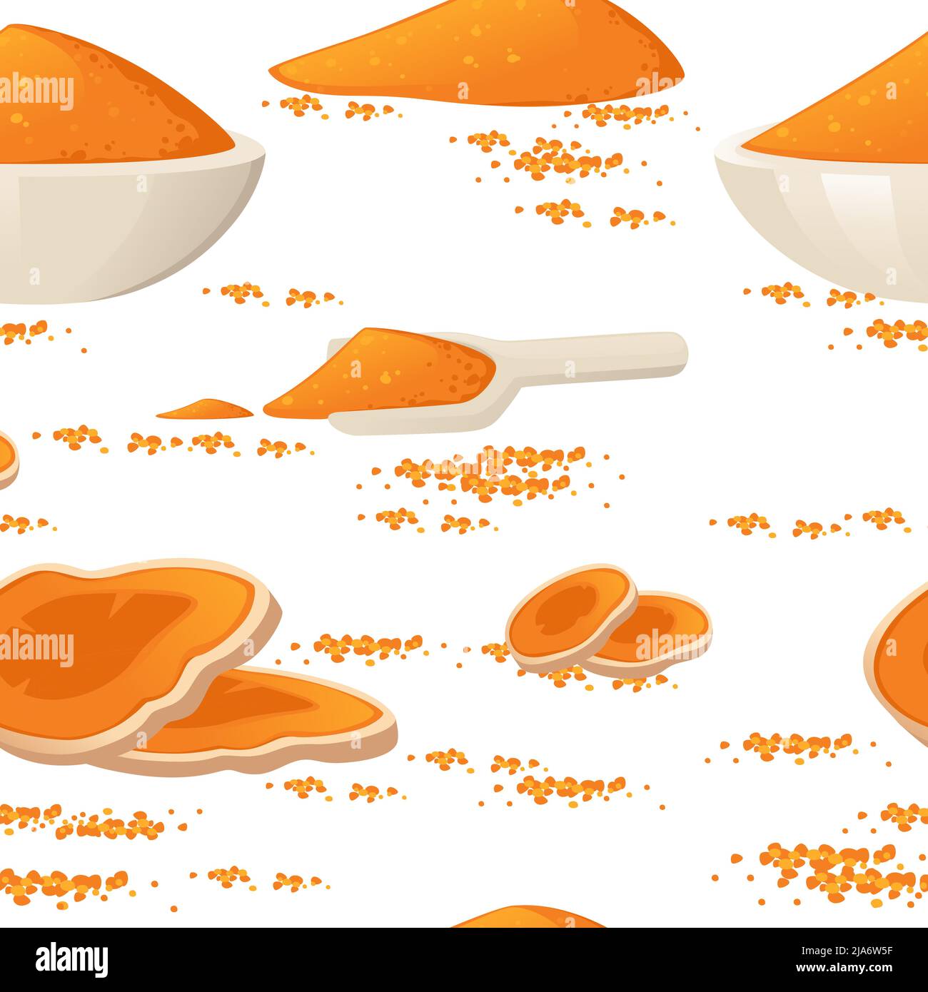 Seamless pattern of Turmeric root seasoning with root and milled powder ...