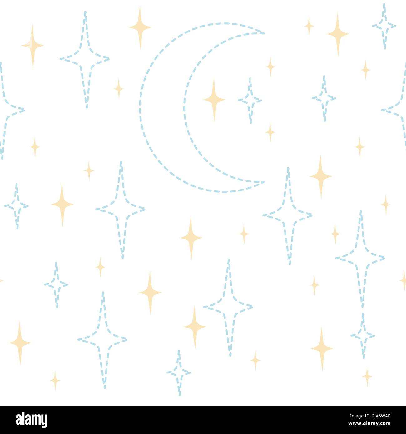 Seamless pattern of outline style sky and space objects moon and stars ...