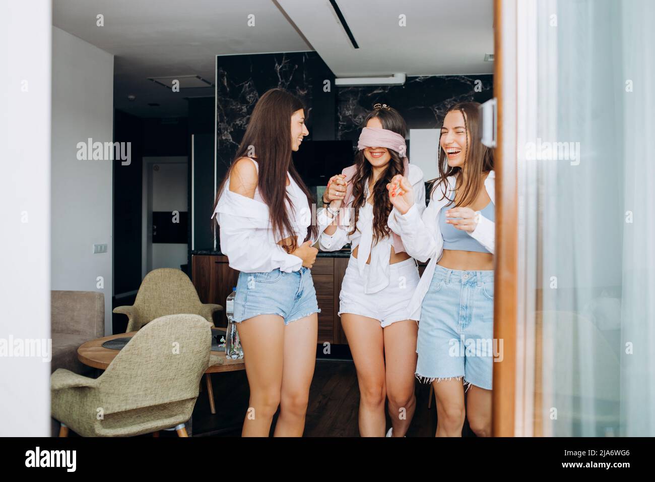Blindfolded woman hi-res stock photography and images - Alamy