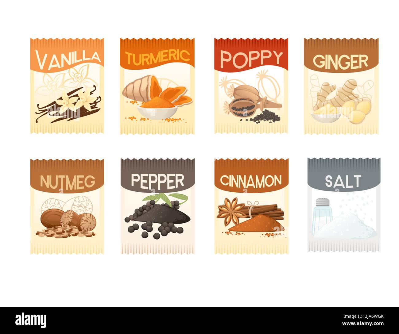 Set of dry seasoning in paper package vector illustration on white ...