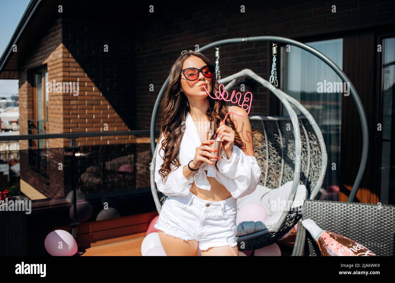 Happy bride celebrates bachelorette party, dancing and having fun on ...