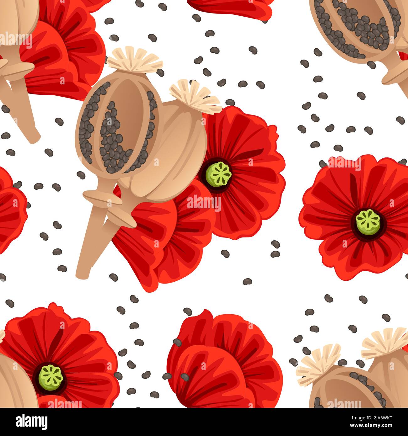 Seamless pattern of Poppy seed seasoning with head and milled paper ...