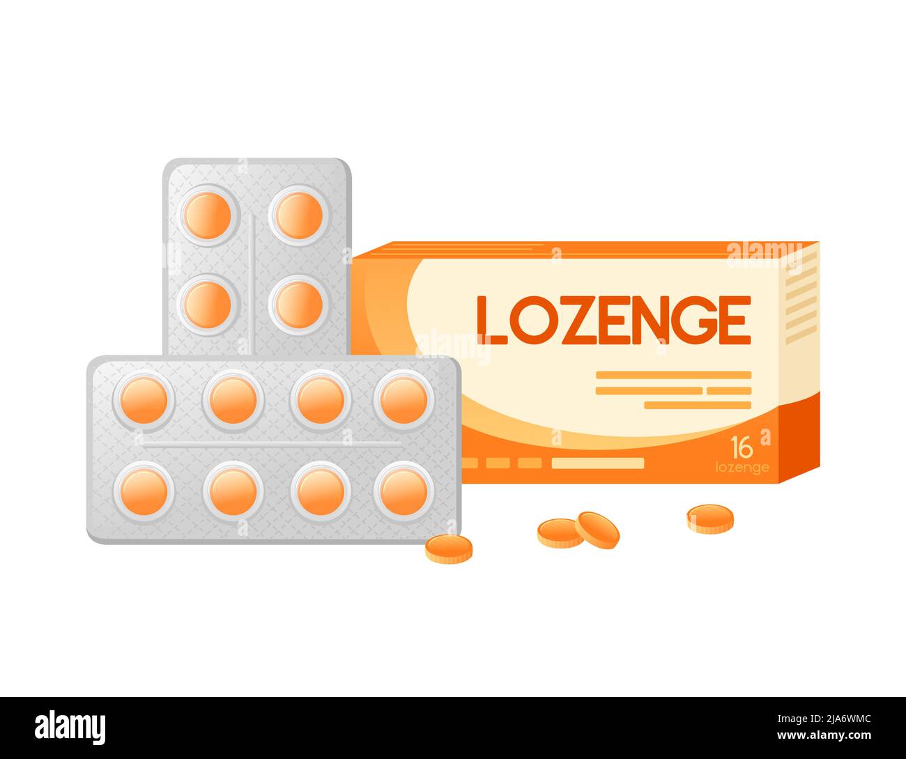 Orange lozenge in polyester transparent blister pack with cardboard ...