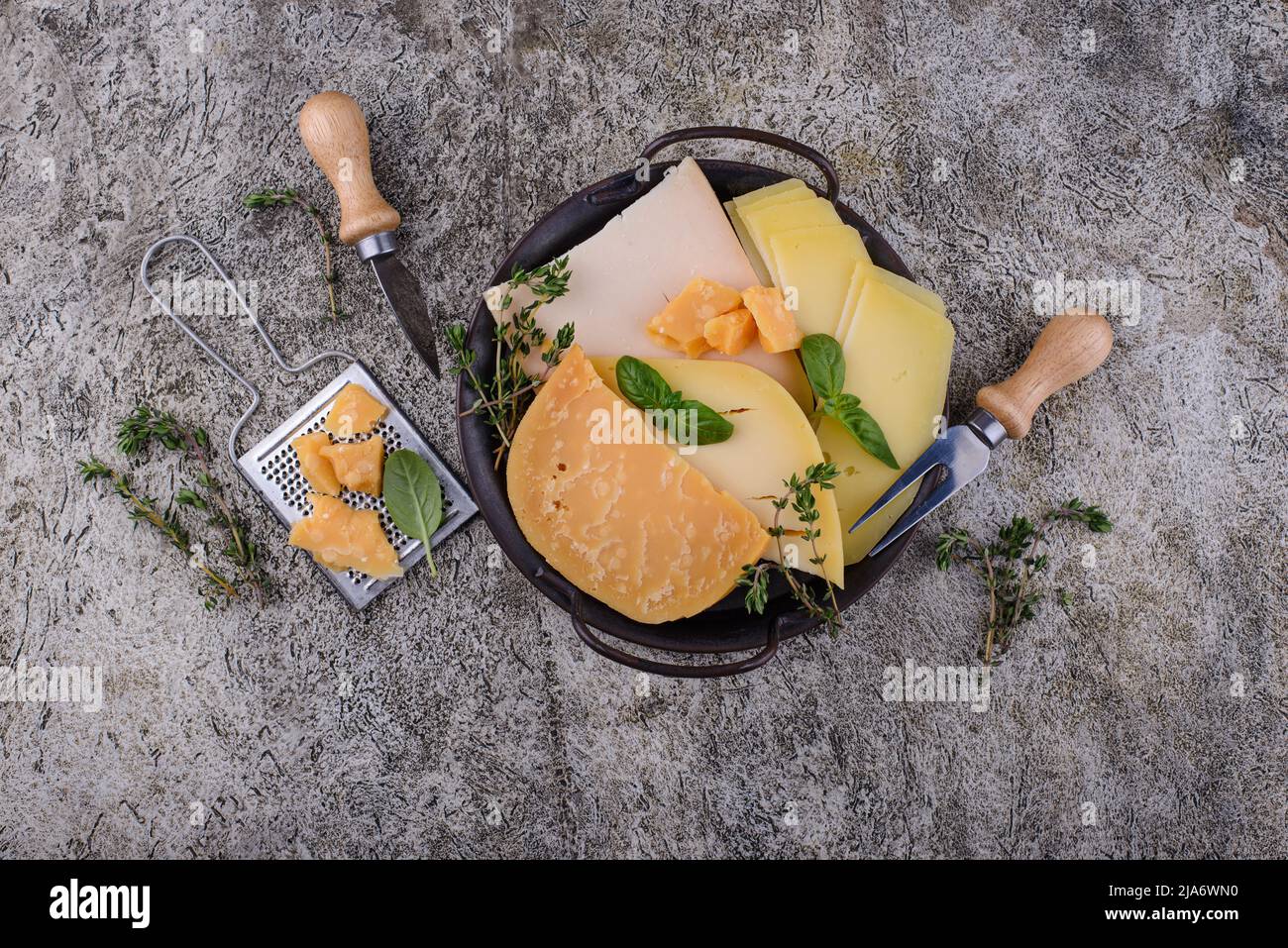 Parmesan, cheddar, gouda and maasdam cheese Stock Photo - Alamy