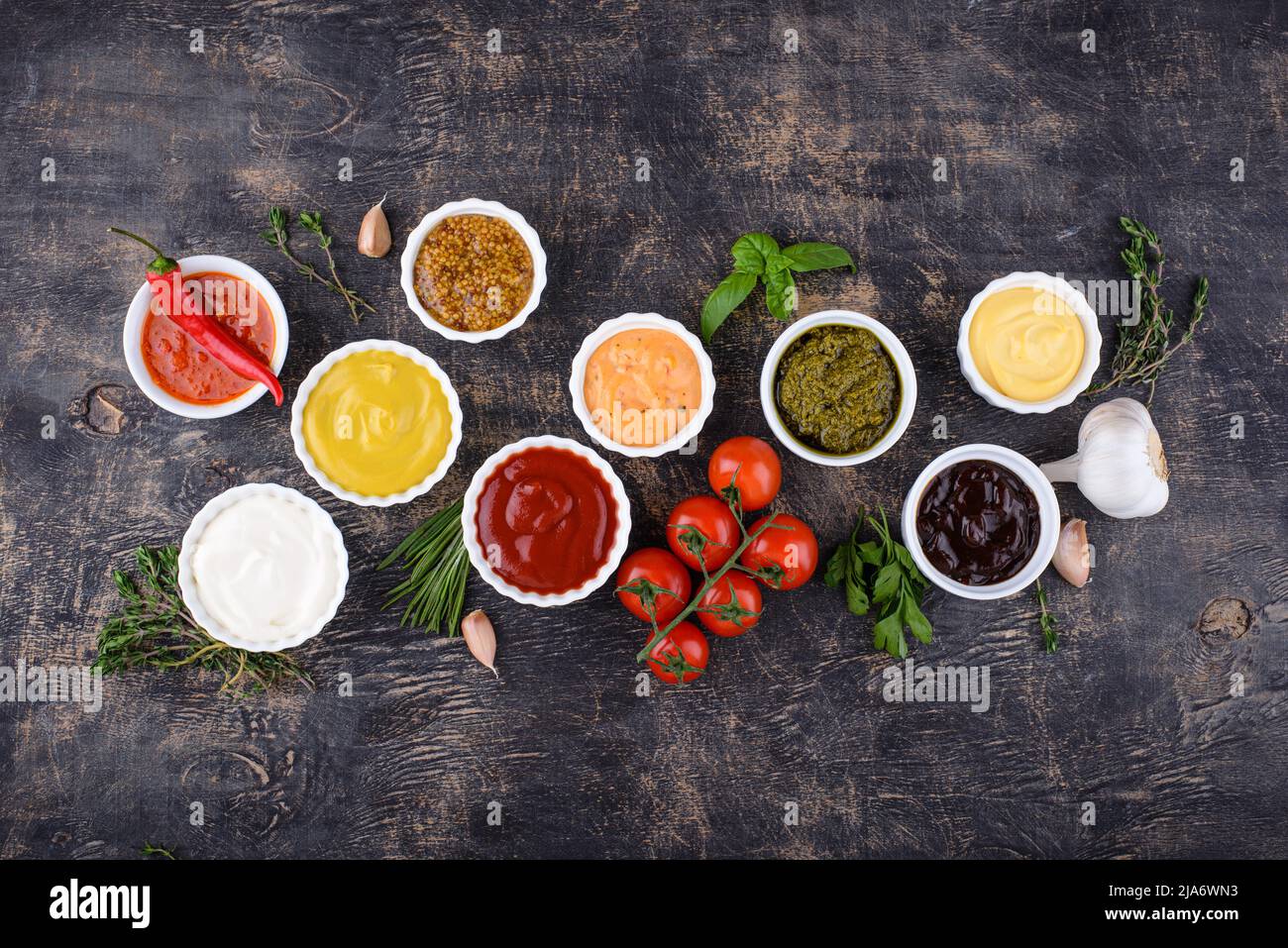 Set of different sauces. Ketchup, mustard and mayonnaise Stock Photo ...