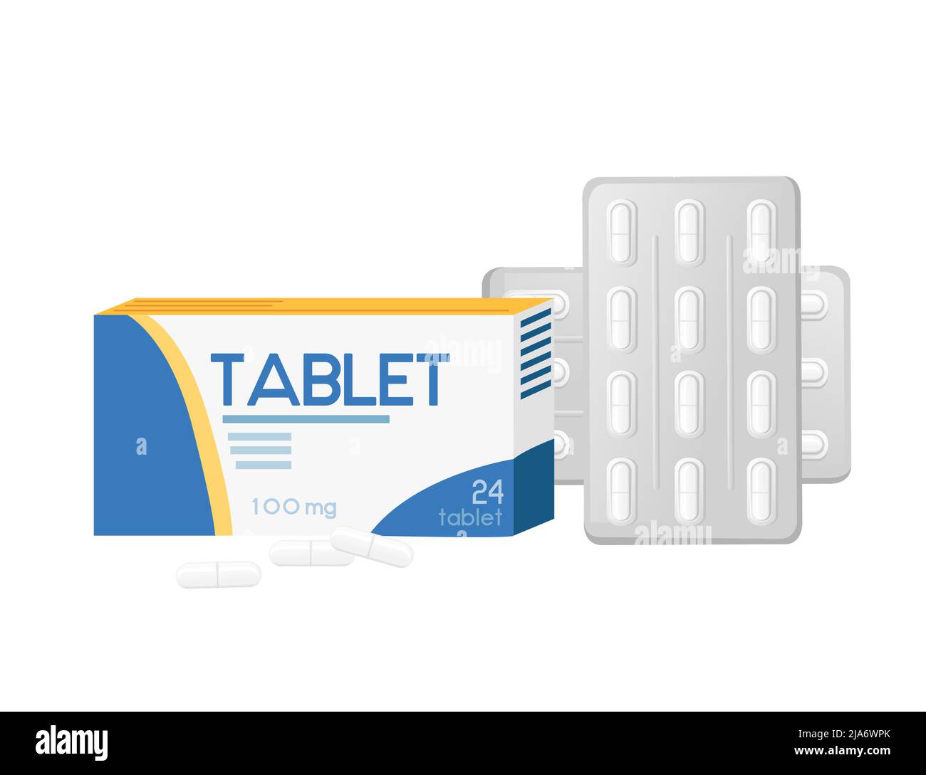 Tablet in polyester transparent blister pack with cardboard package ...