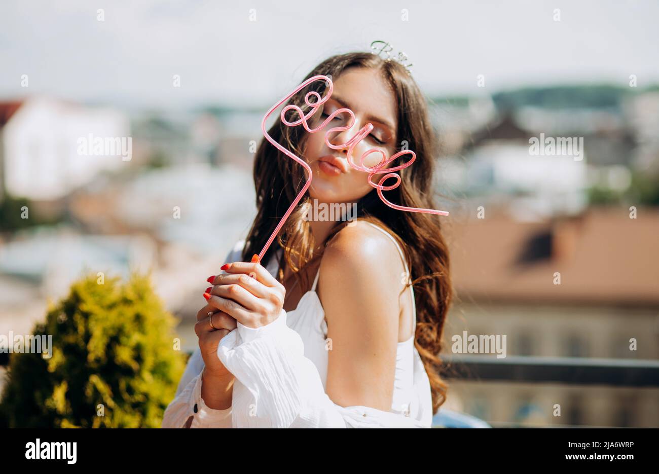 Happy bride celebrates bachelorette party, dancing and having fun on ...