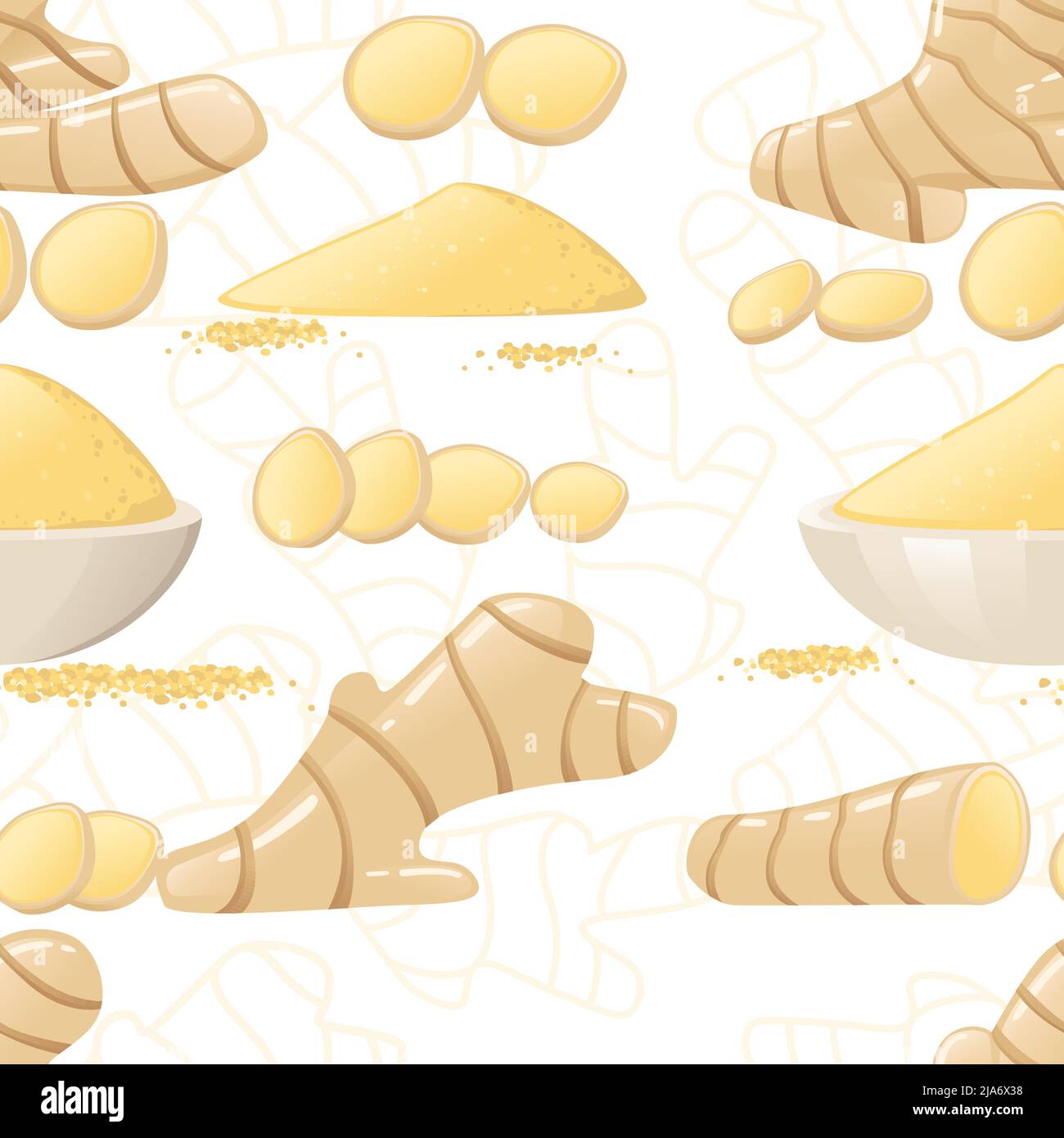 Seamless pattern of Ginger seasoning with whole and milled powder ...