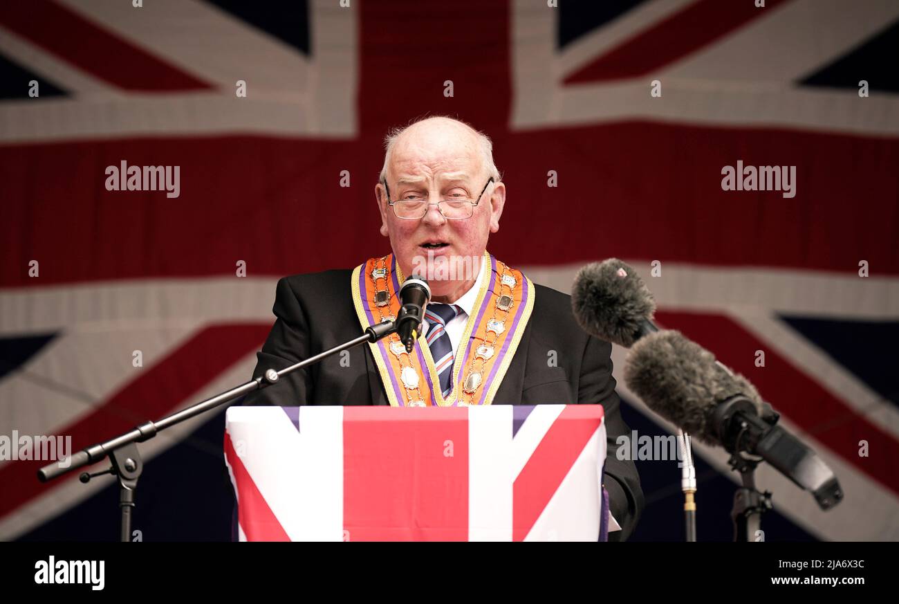 Grand Master of the Orange Order Edward Stevenson, speaking at Stormont ...