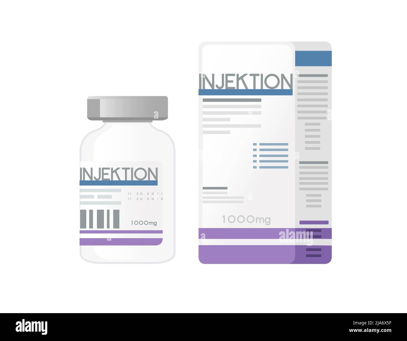 Transparent glass bottle with metal cup for medical injection cardboard ...