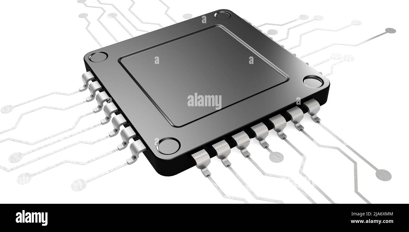 Black microchip isolated on white background, 3d rendering Stock Photo ...