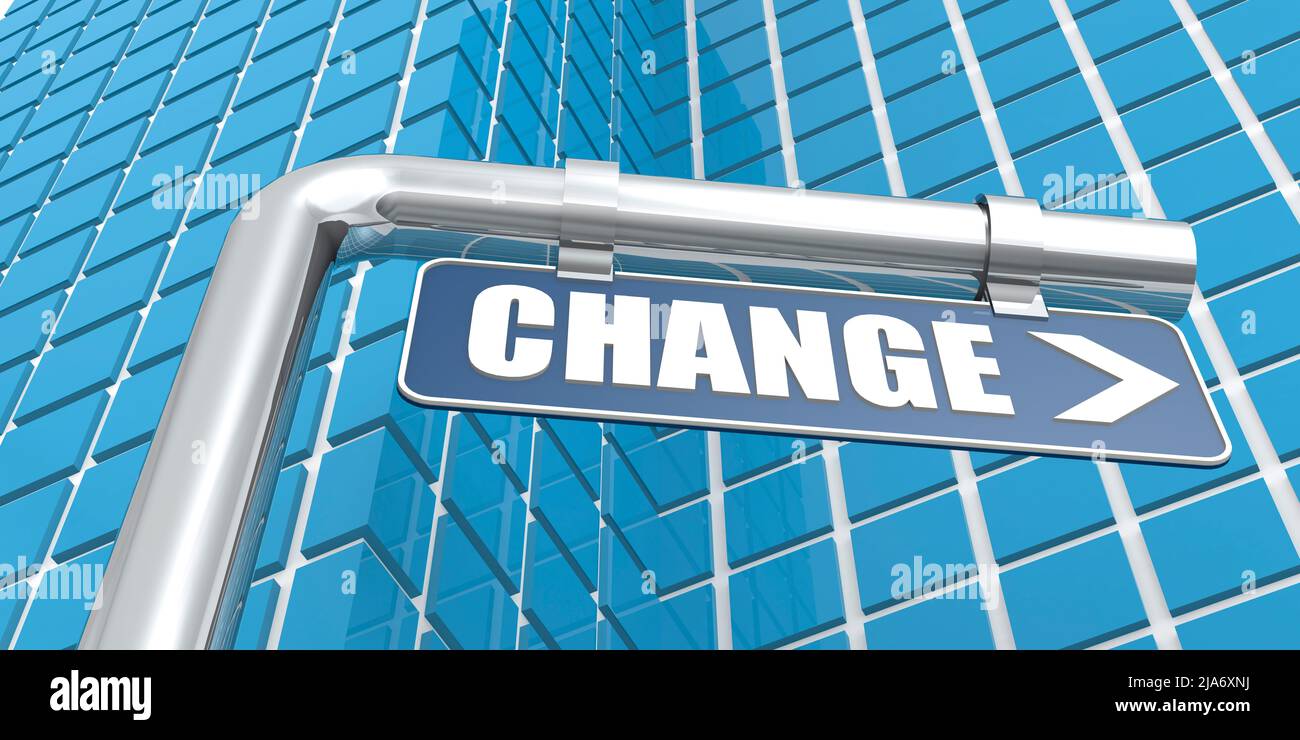 Change road sign with building background, 3d rendering Stock Photo - Alamy