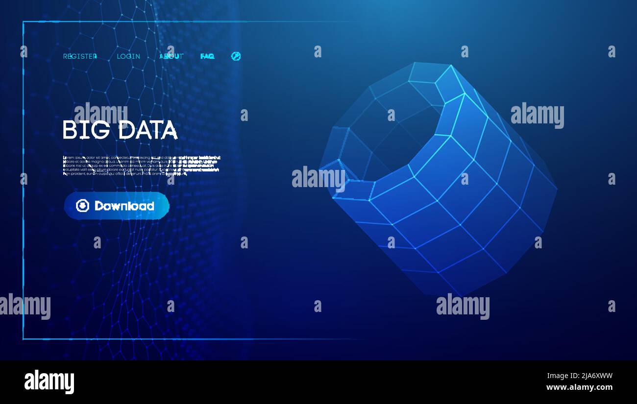 Bid data blue background. Wireframe cylinder vector. Network connection ...