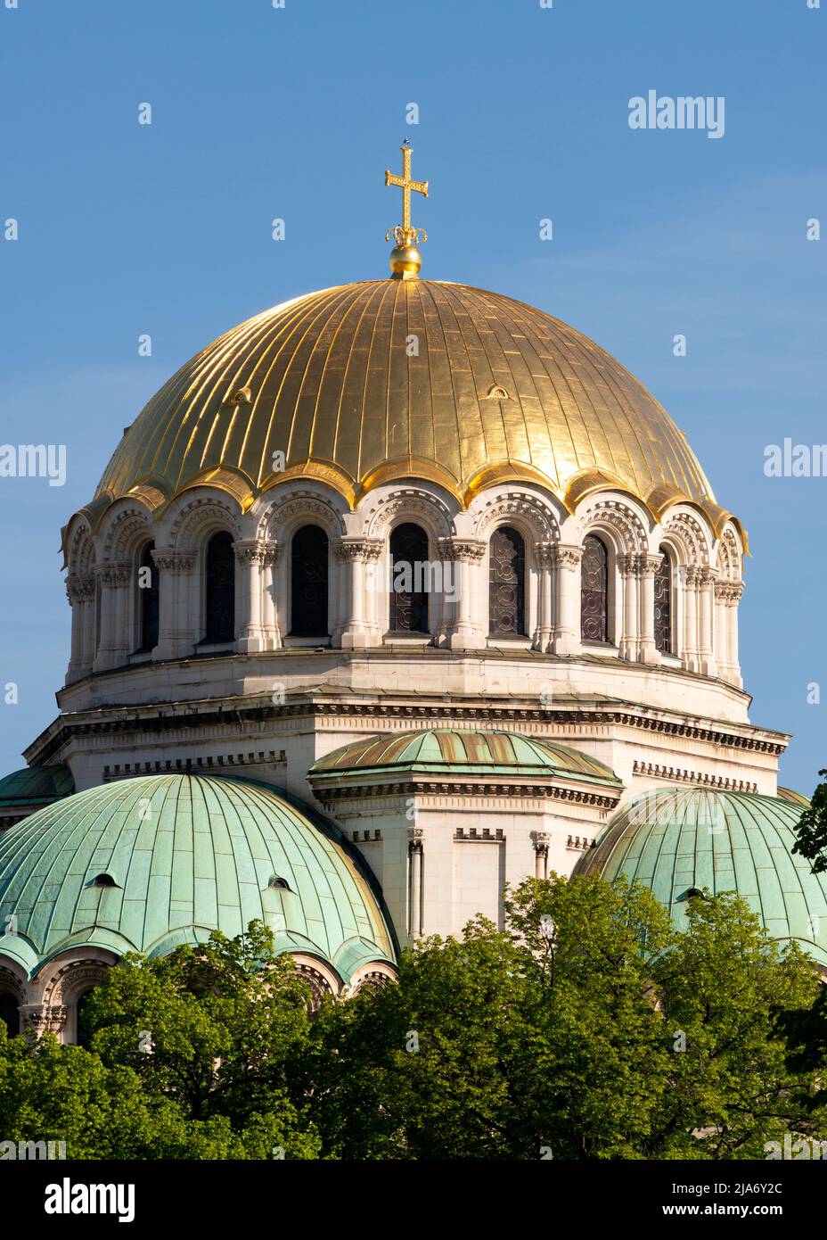 Architectural detail the largest golden dome of St. Alexander Nevsky Orthodox Cathedral in Sofia ...