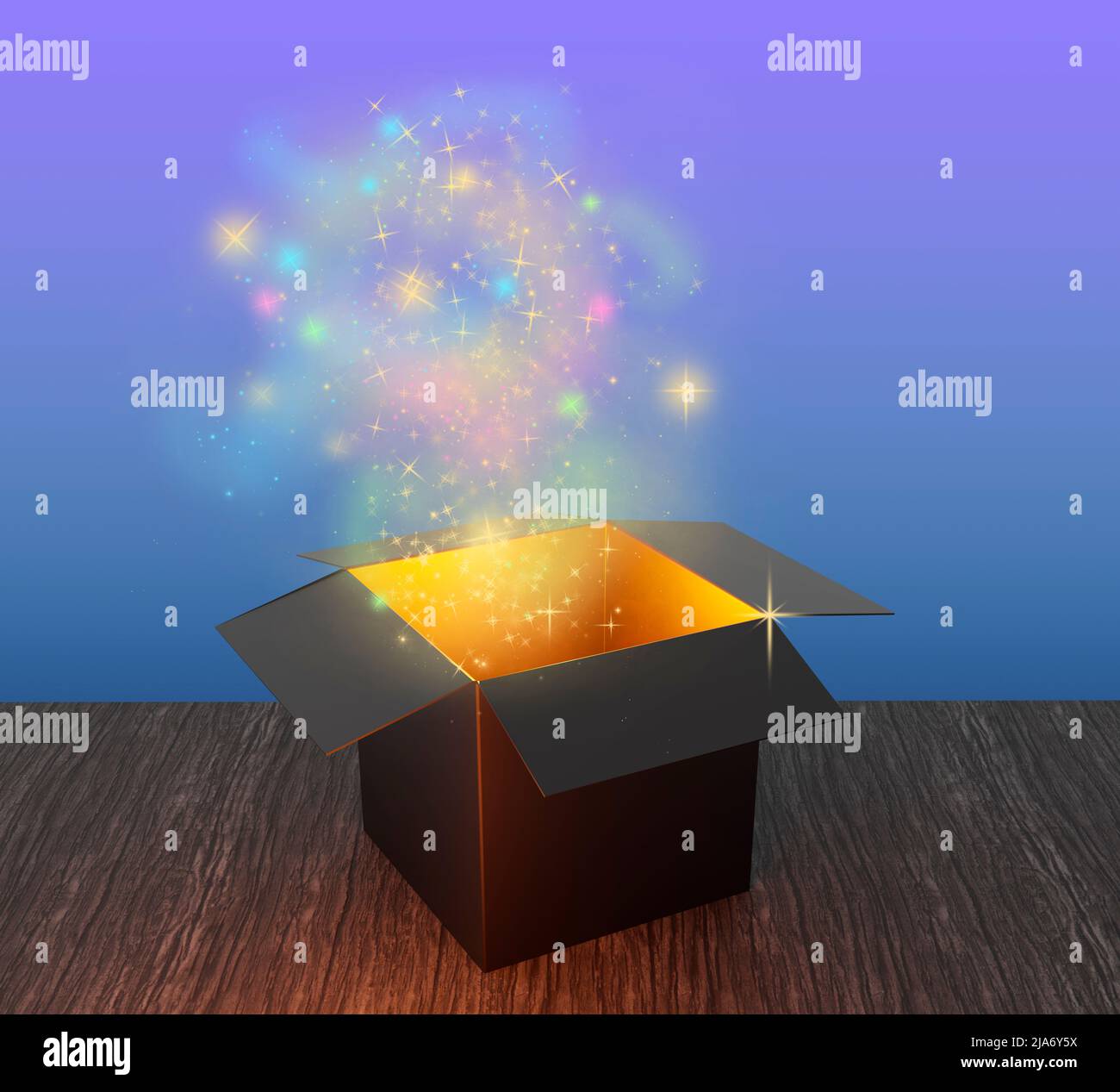 Opened magic boxes dark light from inside. 3d render, 3d illustration ...